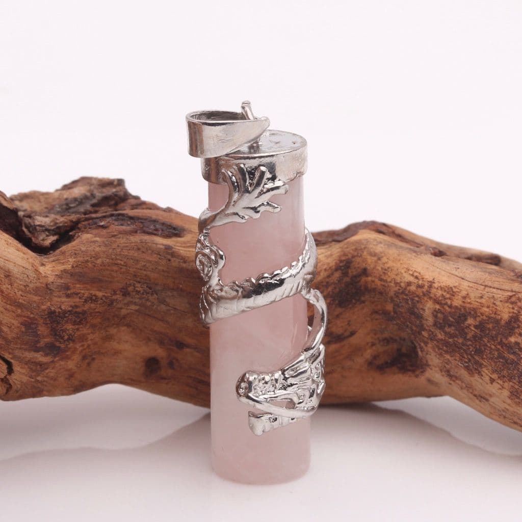 Rose Quartz Dragon Cylinder Pendant