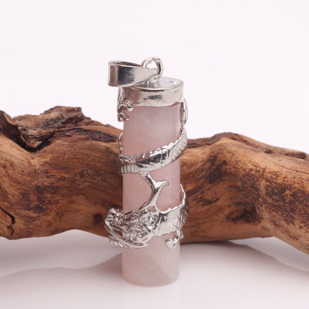 Rose Quartz Dragon Cylinder Pendant