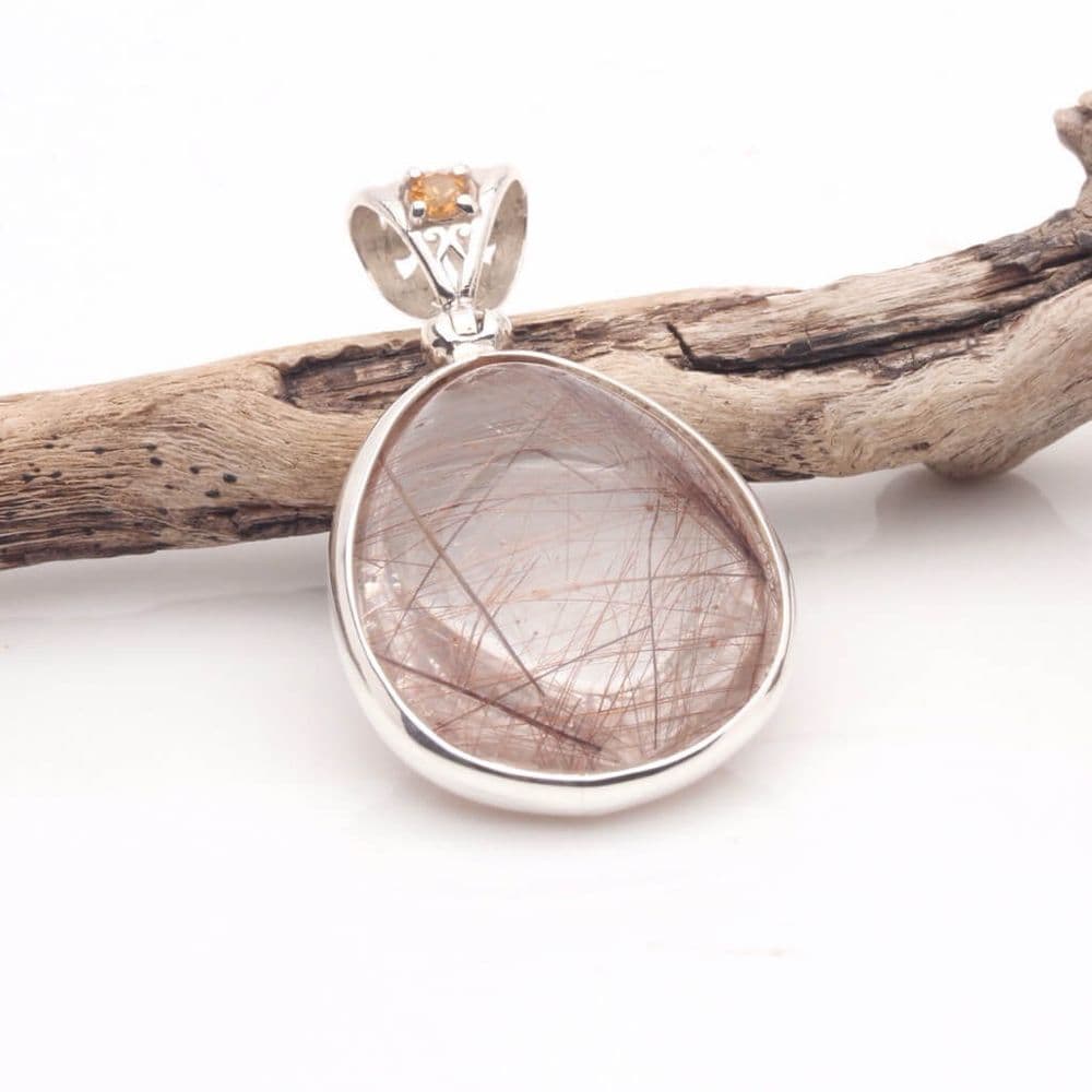 Rutilated Quartz & Silver Pendant