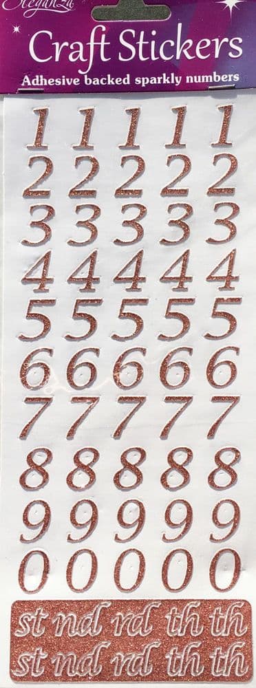 14mm Stylized Numbers Rose Gold Glitter Eleganza Craft Stickers E87