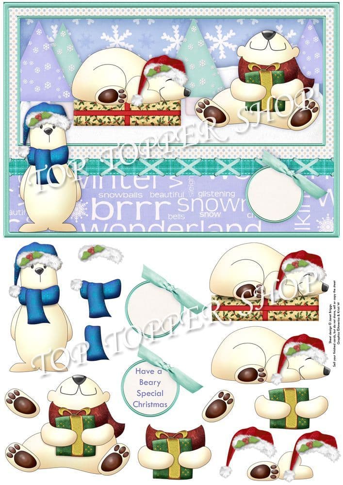 3 CHRISTMAS POLAR BEARS Decoupage printed sheet 339