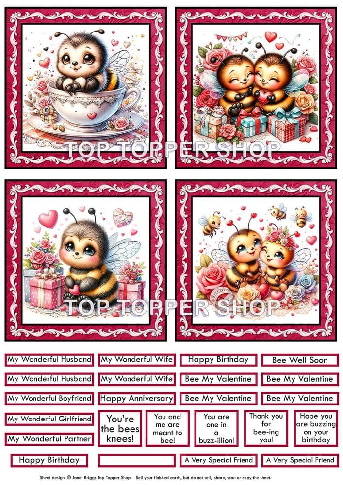 Bees for various occasions Card Toppers TTSTOP17