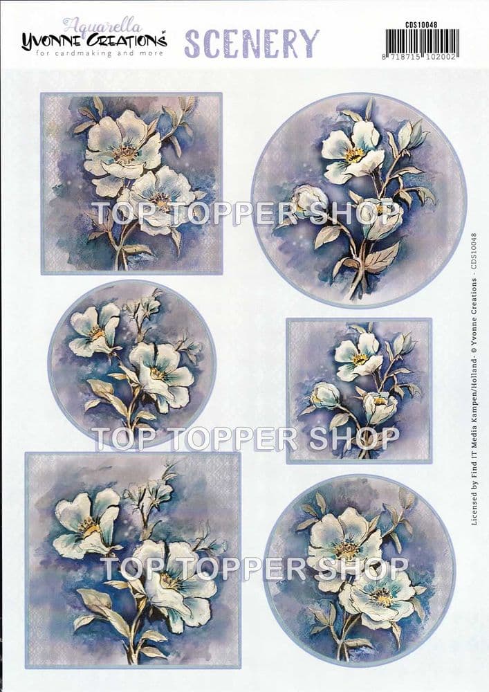 Blue Rose A4 Die Cut Card Toppers Yvonne Creations Push Out CDS10048