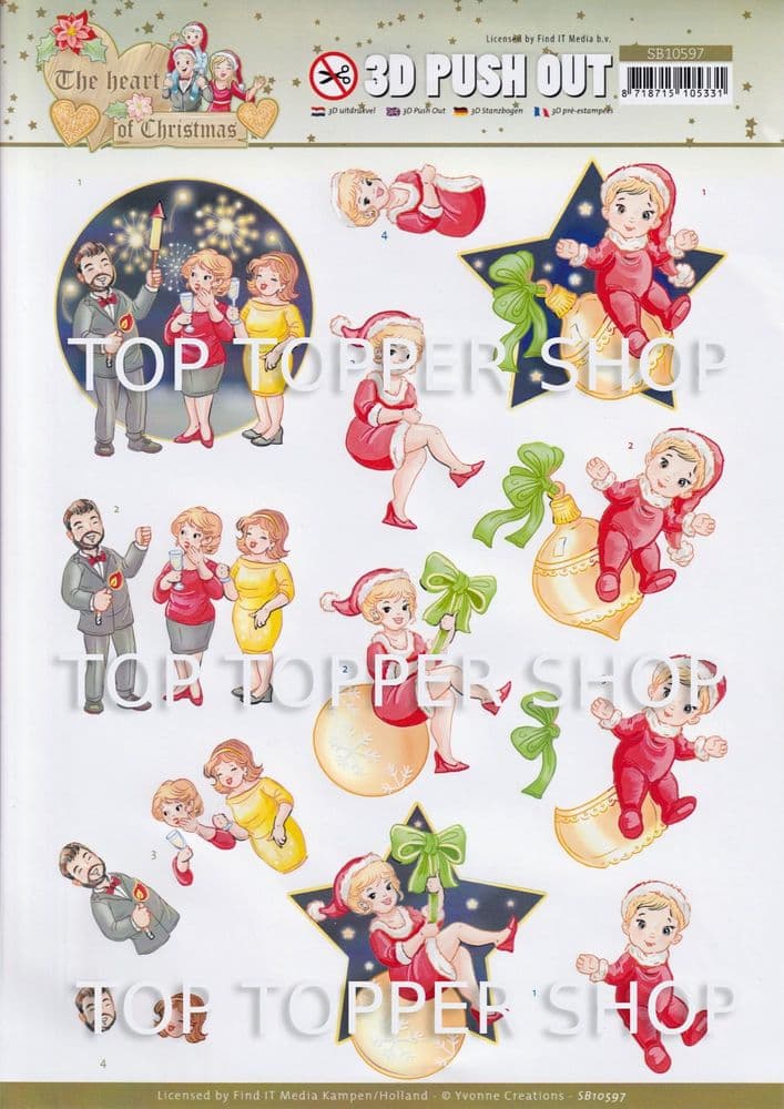 Christmas Fireworks Die Cut Decoupage Sheet Yvonne Creations Push Out ...