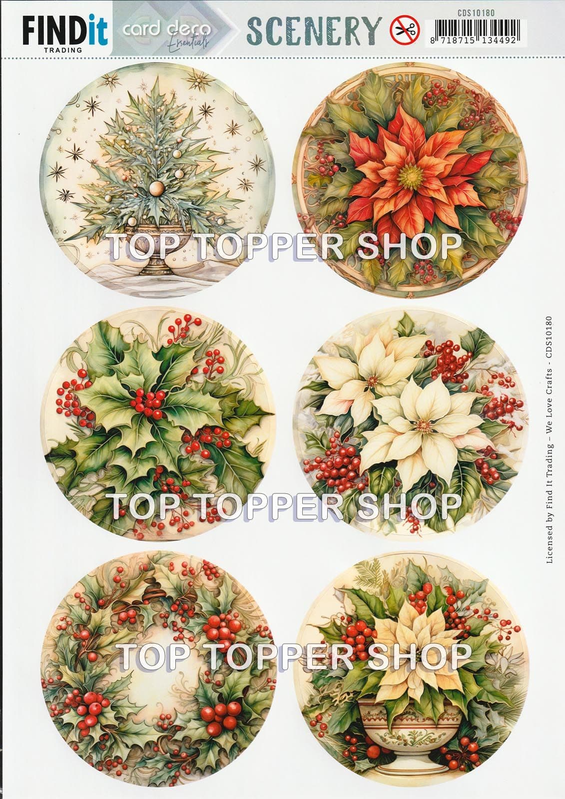 Christmas Holly Round A4 Die Cut Card Toppers Card Deco Push Out CDS10180