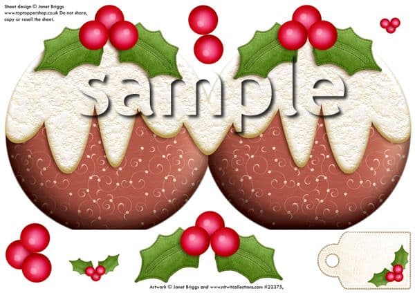 CHRISTMAS PUDDING shape card 2 printed sheet
