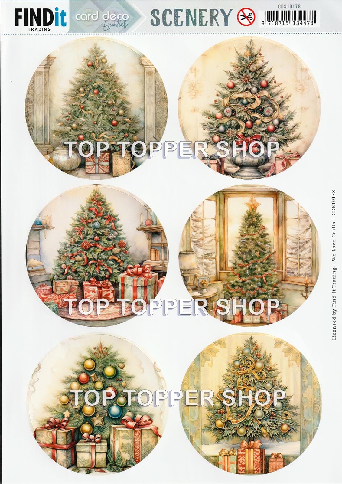 Christmas Tree Round A4 Die Cut Card Toppers Card Deco Push Out CDS10178