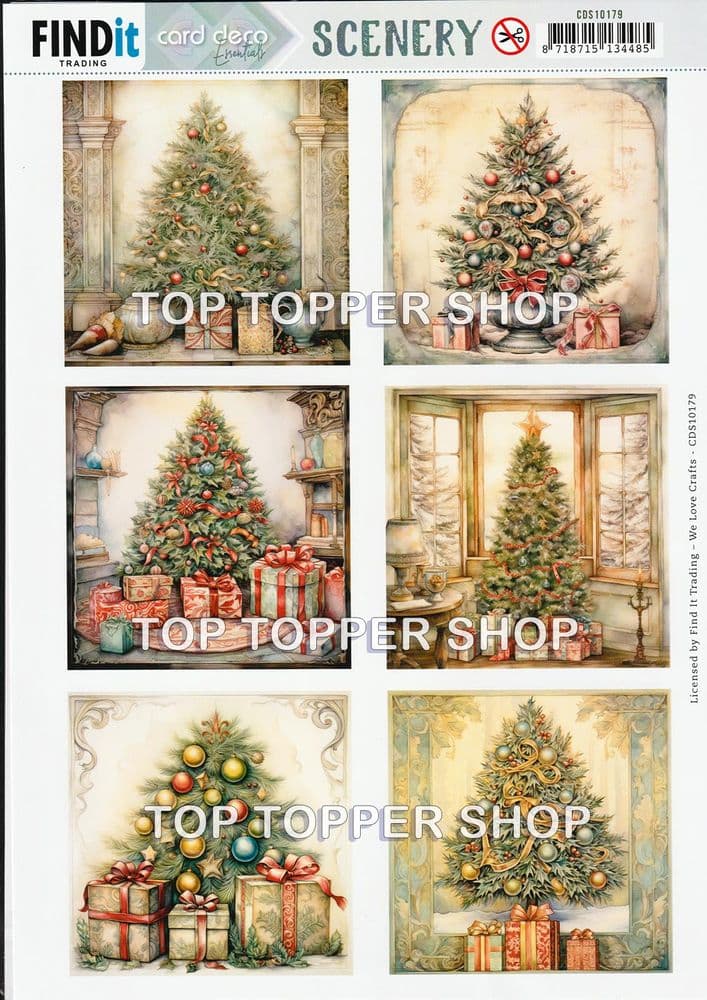 Christmas Tree Square A4 Die Cut Card Toppers Card Deco Push Out CDS10179
