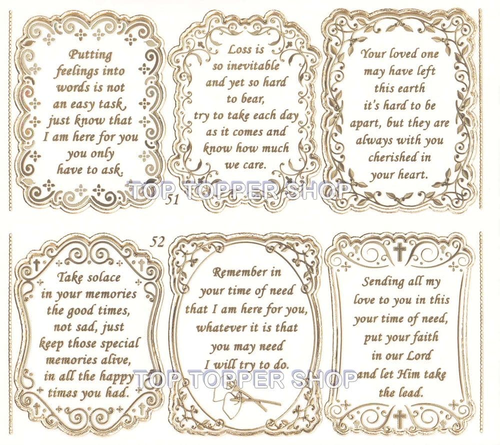 Condolences Verses Transparent Gold Double Embossed Peel Off Stickers ...