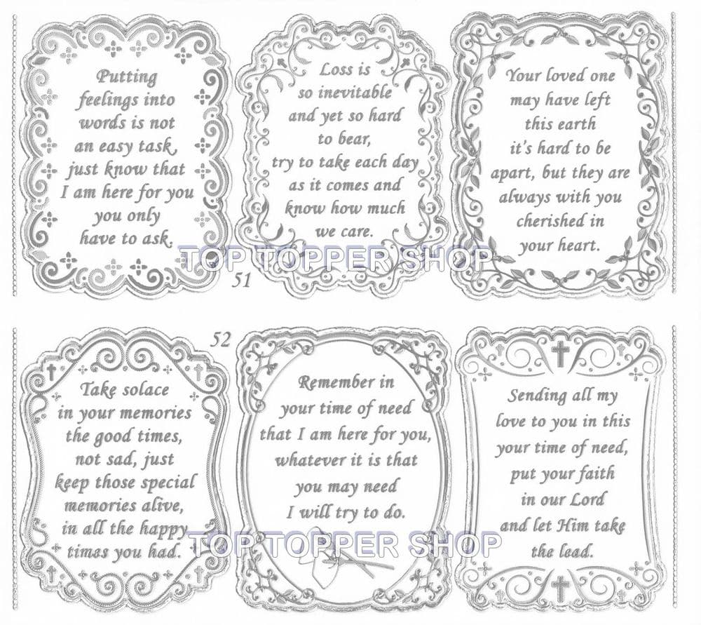 Condolences Verses Transparent Silver Double Embossed Peel Off Stickers ...