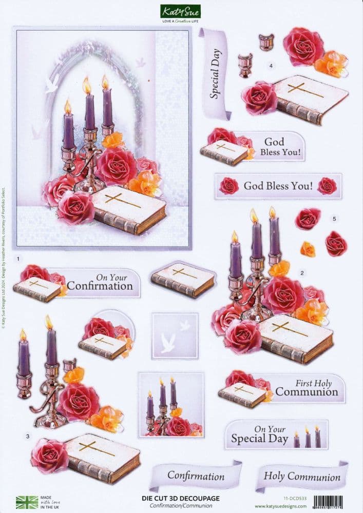 Confirmation Communion A4 Die Cut Decoupage Sheet - Katy Sue Designs