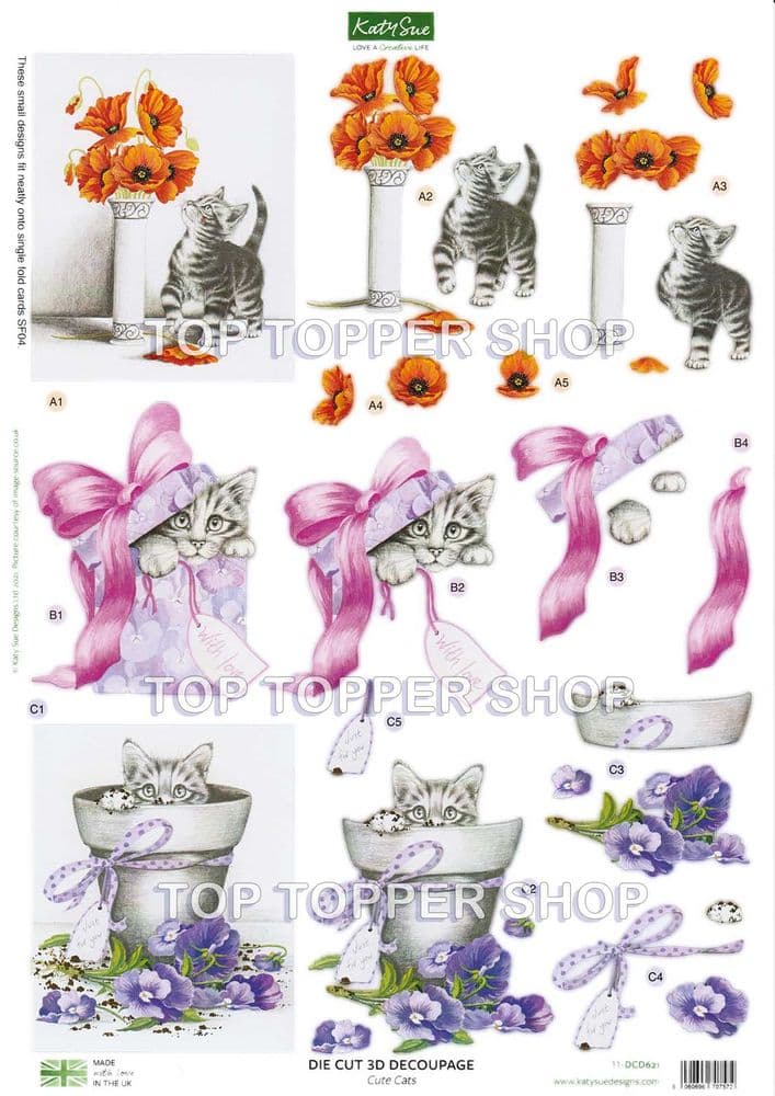 Cute Cats A4 Die Cut Decoupage Sheet - Katy Sue Designs