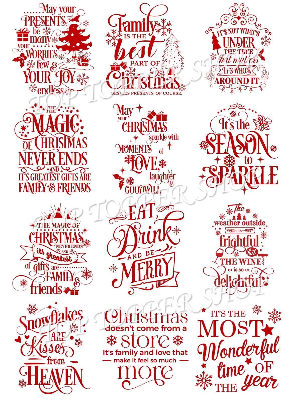 Easy Peel Off Transparent Stickers Christmas Quotes Choose Colour ...