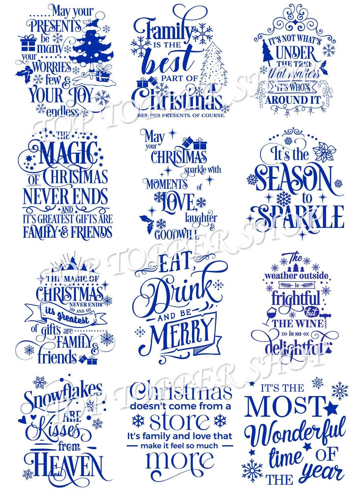 Easy Peel Off Transparent Stickers Christmas Quotes Choose Colour ...