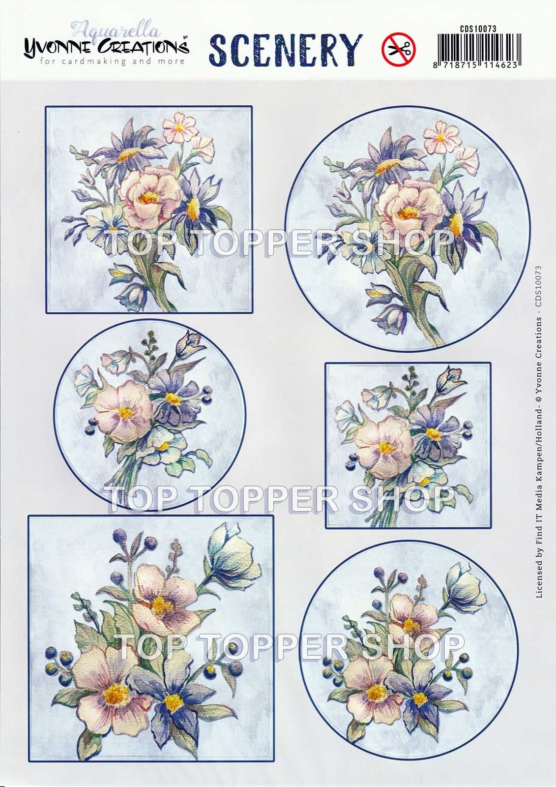 Field Flowers A4 Die Cut Card Toppers Yvonne Creations Push Out CDS10073