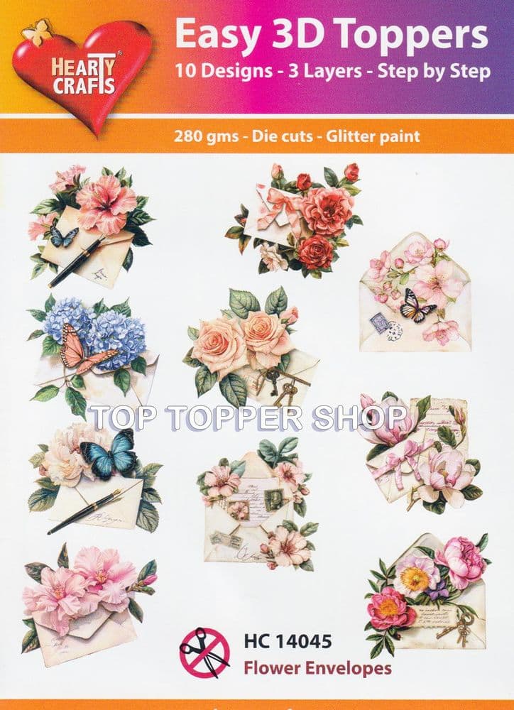 Flower Envelopes 10 Easy 3d Die Cut Decoupage Toppers Hearty Crafts HC14045
