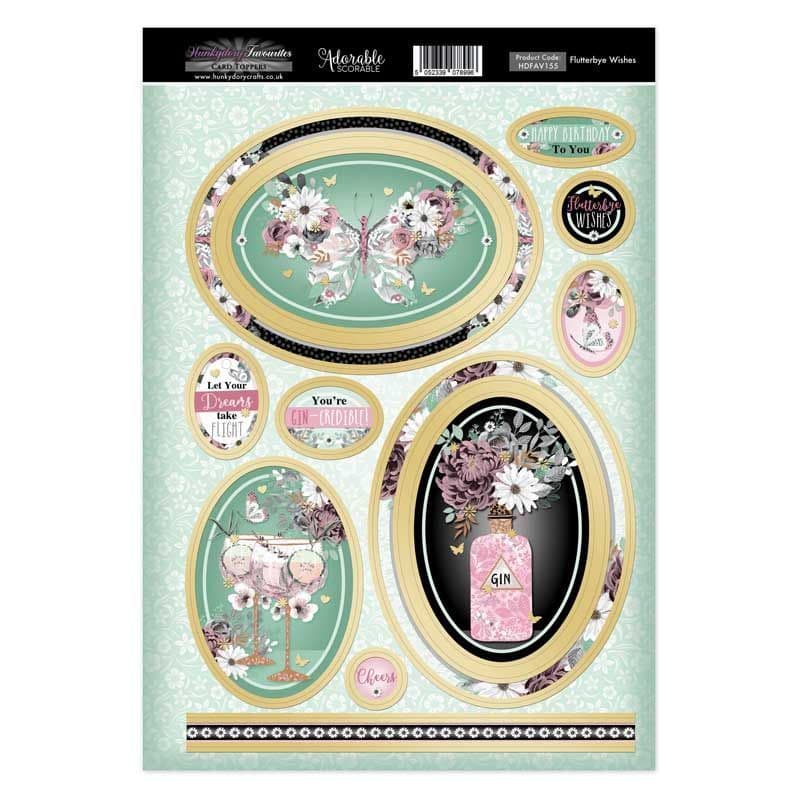 Flutterbye Wishes - Hunkydory Favourites Toppers A4 Sheet