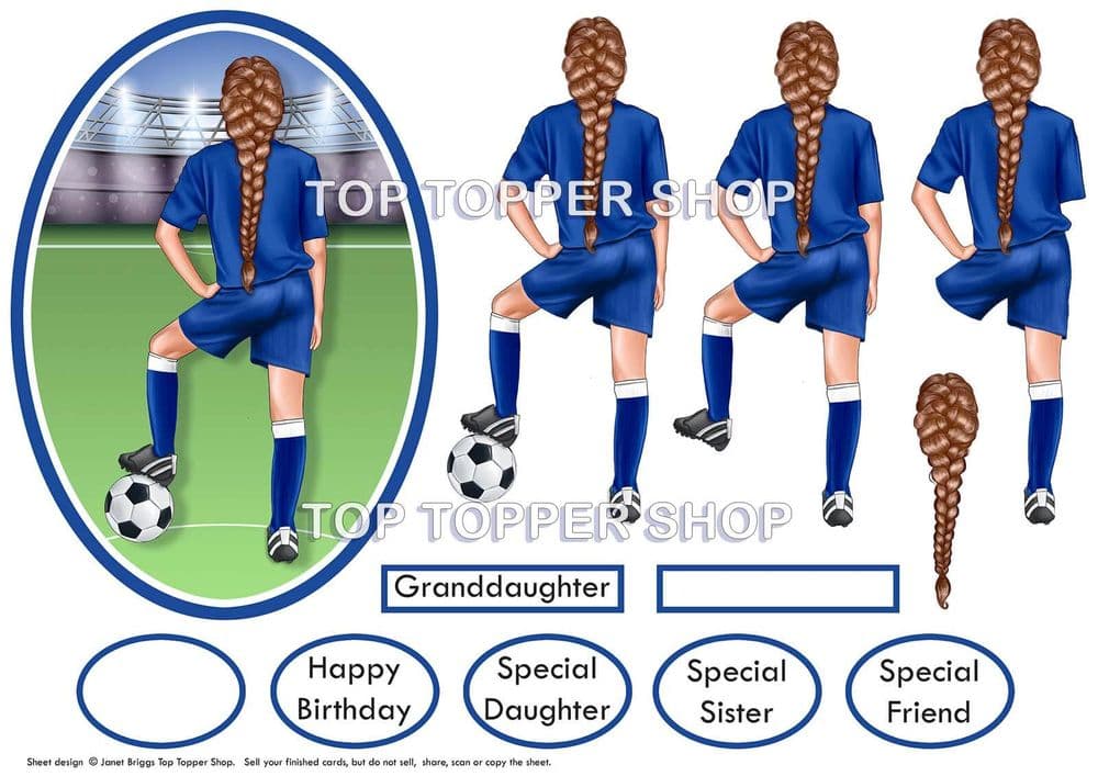 Football Girl in Blue Card Topper & Decoupage printed sheet