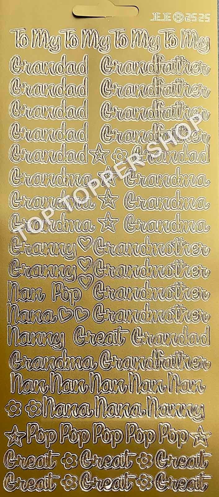 Grandad Grandma etc Gold Peel Off Stickers JeJe 252500