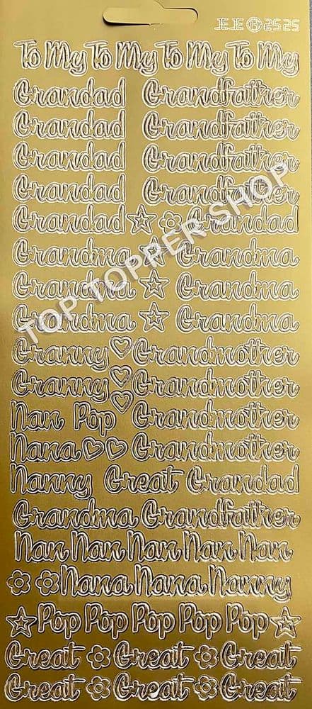 Grandad Grandma etc Gold Peel Off Stickers JeJe 252500