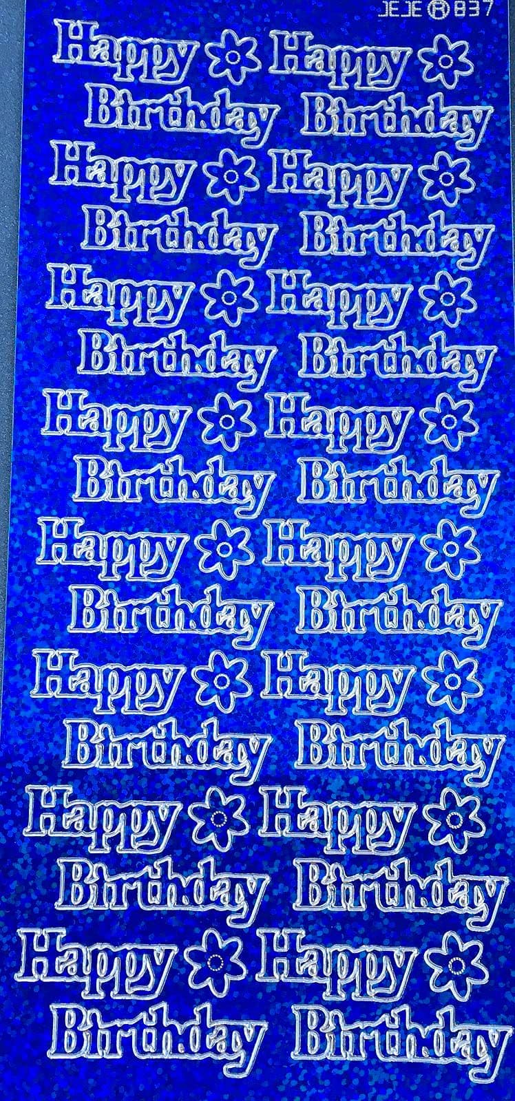 HAPPY BIRTHDAY large HOLOGRAPHIC BLUE PEEL OFF STICKERS 484574