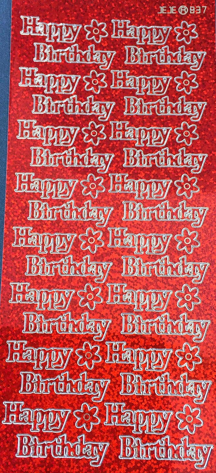 HAPPY BIRTHDAY large HOLOGRAPHIC RED PEEL OFF STICKERS JeJe 484572