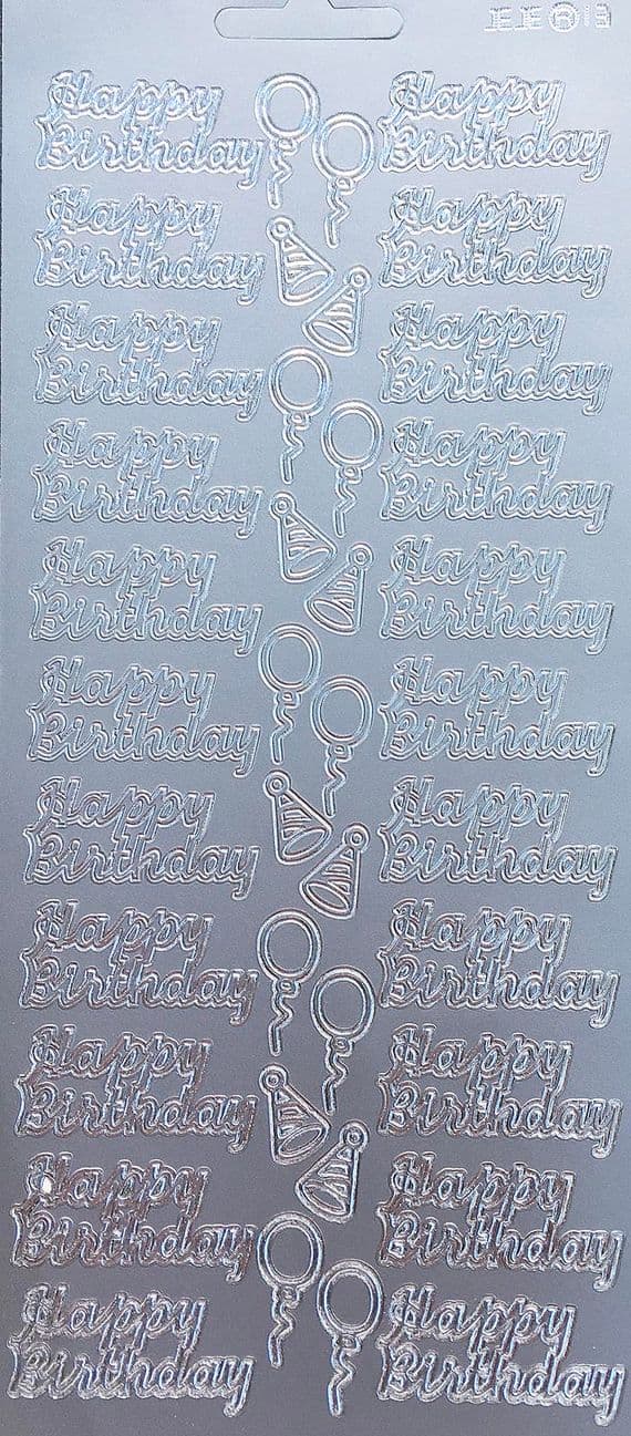 HAPPY BIRTHDAY SILVER PEEL OFF STICKERS J13 487301