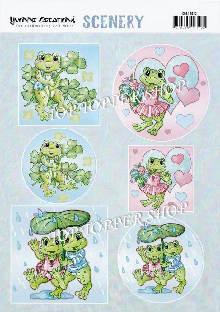 Hoppy Days Frogs A4 Die Cut Card Toppers Yvonne Creations Push Out CDS10022
