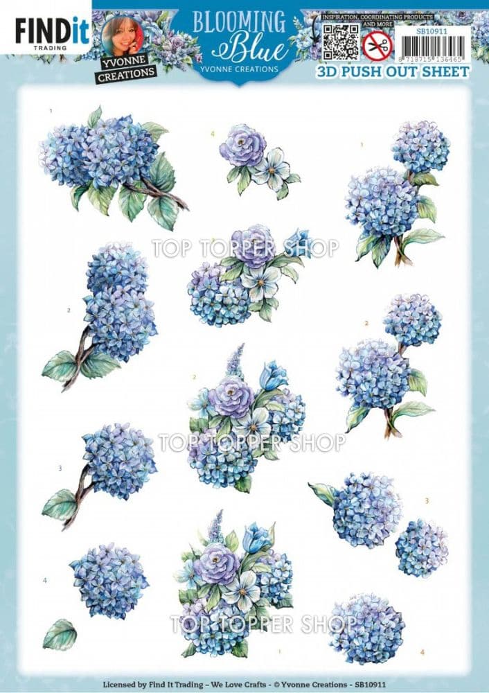 Hydrangea - Blooming Blue Die Cut Decoupage Sheet Yvonne Creations Push ...