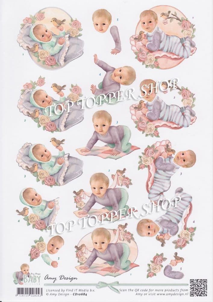 New Baby Decoupage Sheet Requires Cutting Amy Design CD10684