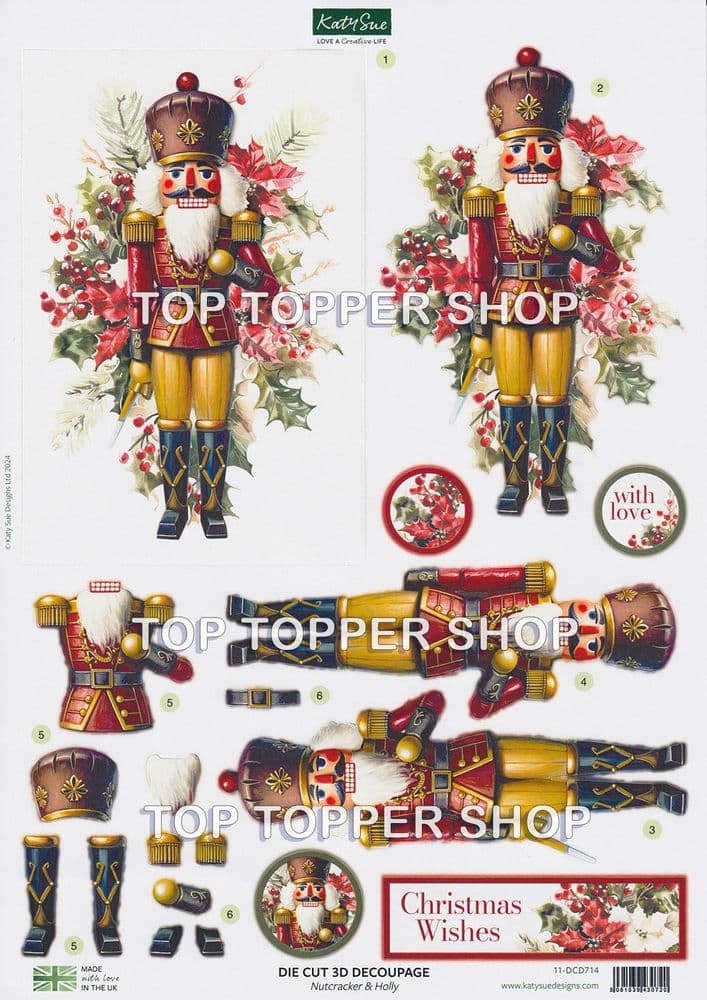Nutcracker & Holly A4 Di2e Cut Christmas Decoupage Sheet - Katy Sue Designs