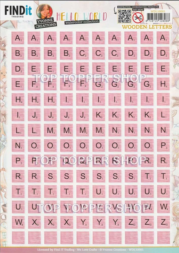 Pink Scrabble Letters A4 Die Cut Paper Embellishments Push Out WDL10001