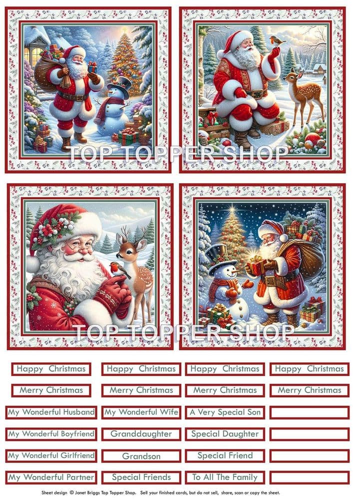 Santa in Snowy Scenes - Christmas Toppers for Card Making 290gsm TTSTOPX33