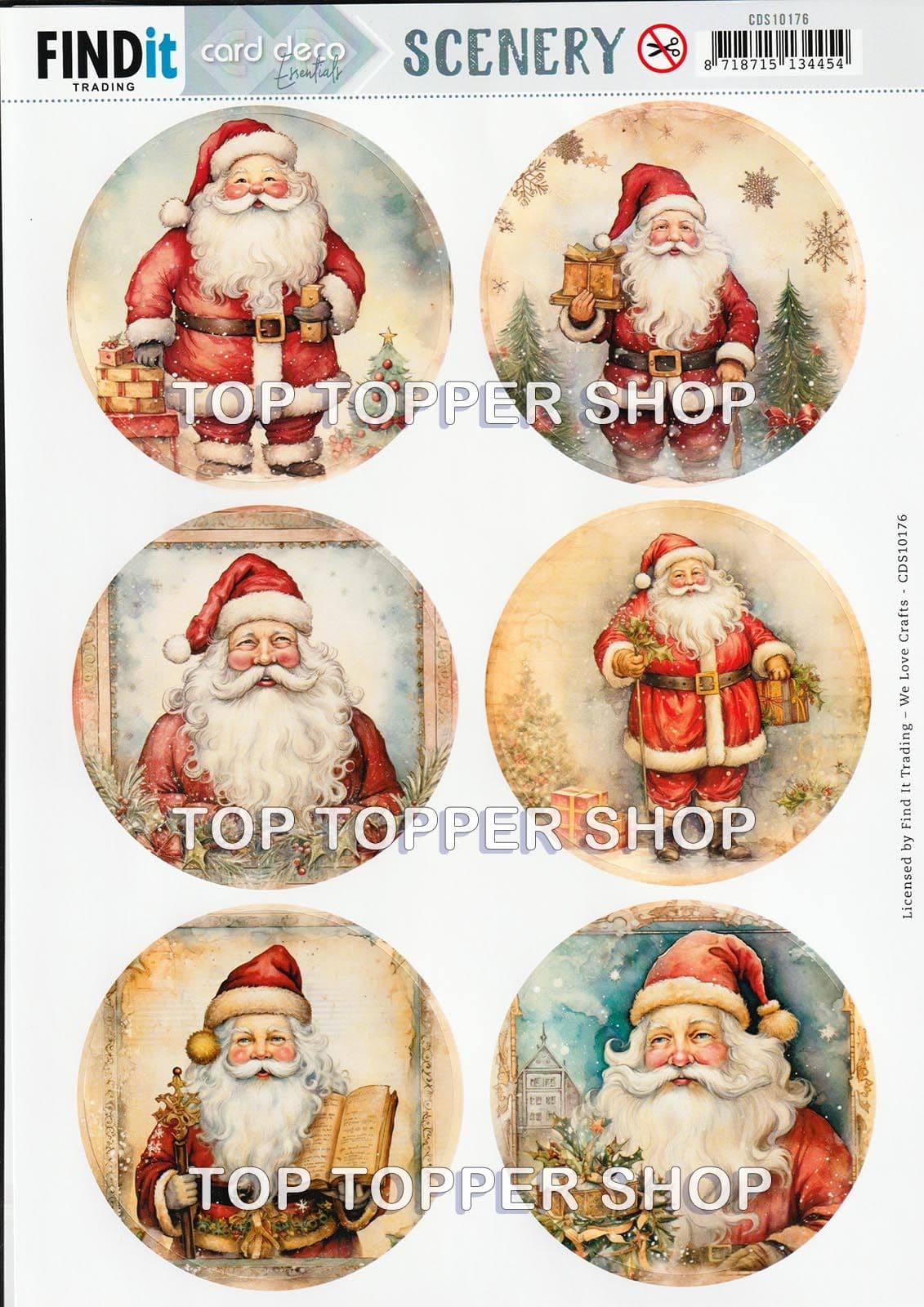 Santa Round A4 Die Cut Card Toppers Card Deco Push Out CDS10176