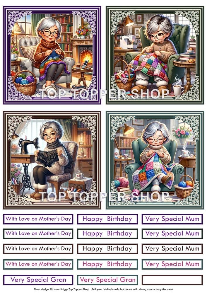 Senior Ladies Hobbies Sewing Knitting Crochet - Card Toppers TTSTOP24