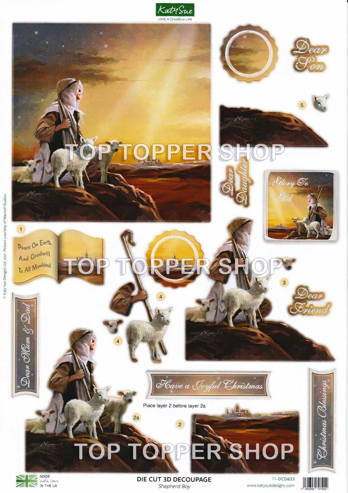 Shepherd Boy A4 Die Cut Christmas Decoupage Sheet - Katy Sue Designs