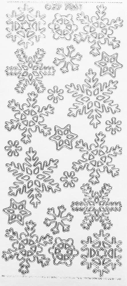 Snowflakes Silver on Transparent Peel Off Stickers Doodey XP7069
