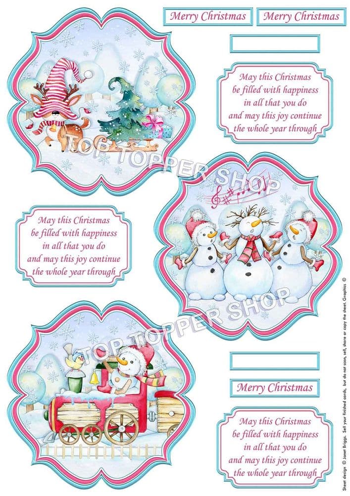 Snowmen & Reindeer - Christmas Toppers for Card Making 290gsm TTSTOPX6
