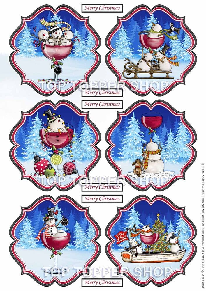 Snowmen with Wine - Christmas Toppers for Card Making 290gsm TTSTOPX12