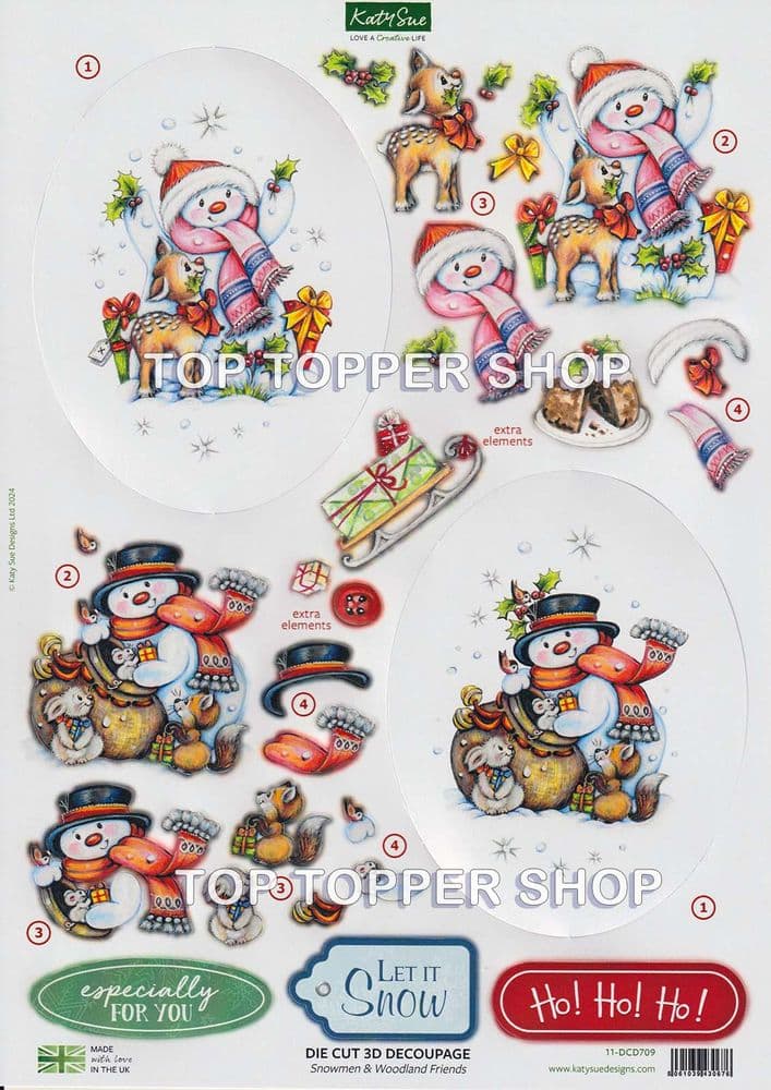 Snowmen & Woodland Friends A4 Die Cut Decoupage Sheet - Katy Sue Designs