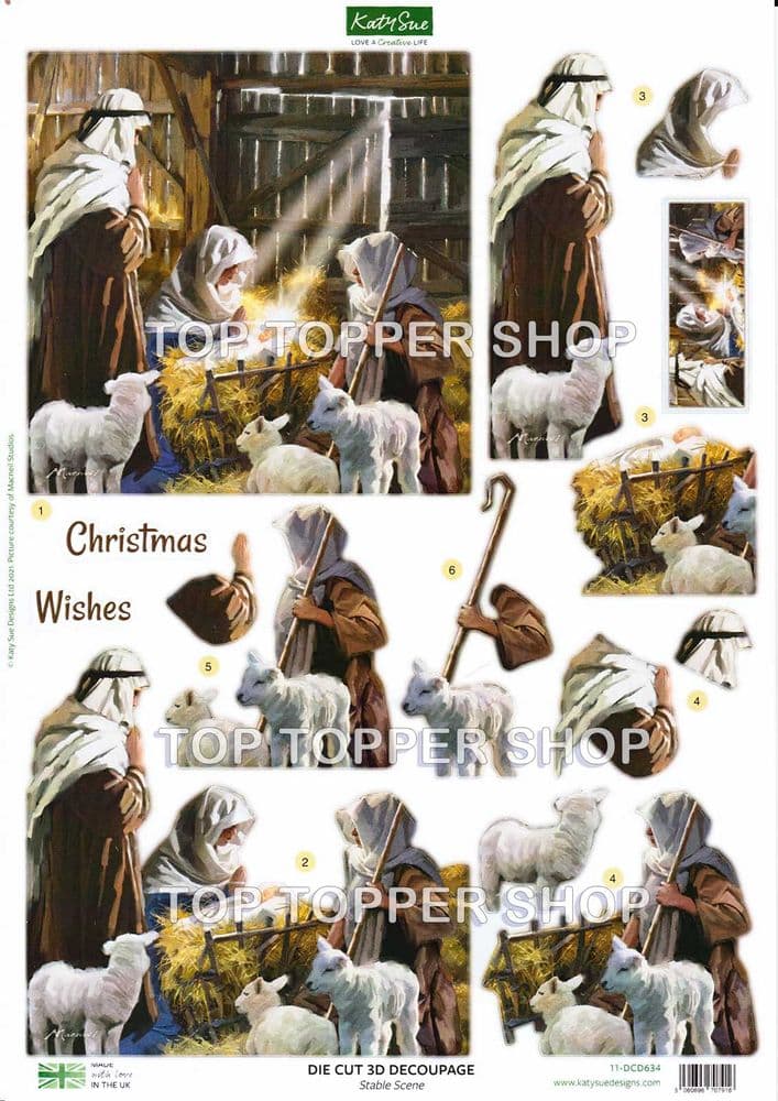 Stable Scene A4 Die Cut Christmas Decoupage Sheet - Katy Sue Designs