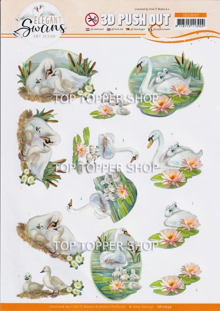Swan Family Die Cut Decoupage Sheet Amy Design Push Out SB10649