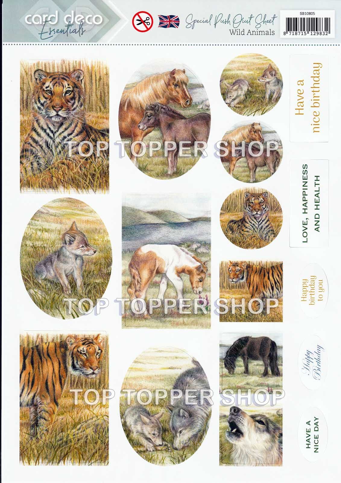 Wild Animals A4 Die Cut Card Toppers Card Deco Push Out SB10805