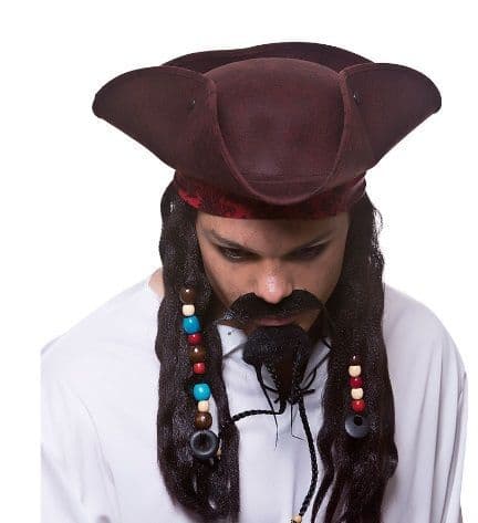 Deluxe Pirate Hat With Dreadlockssuper, deluxe, suede, effect, pirate ...
