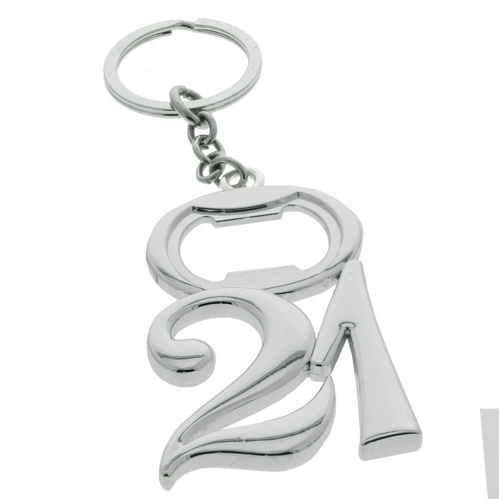 21st Birthday Keyring Bottle Opener Gift - Silver Plated 21 Keyring in ...
