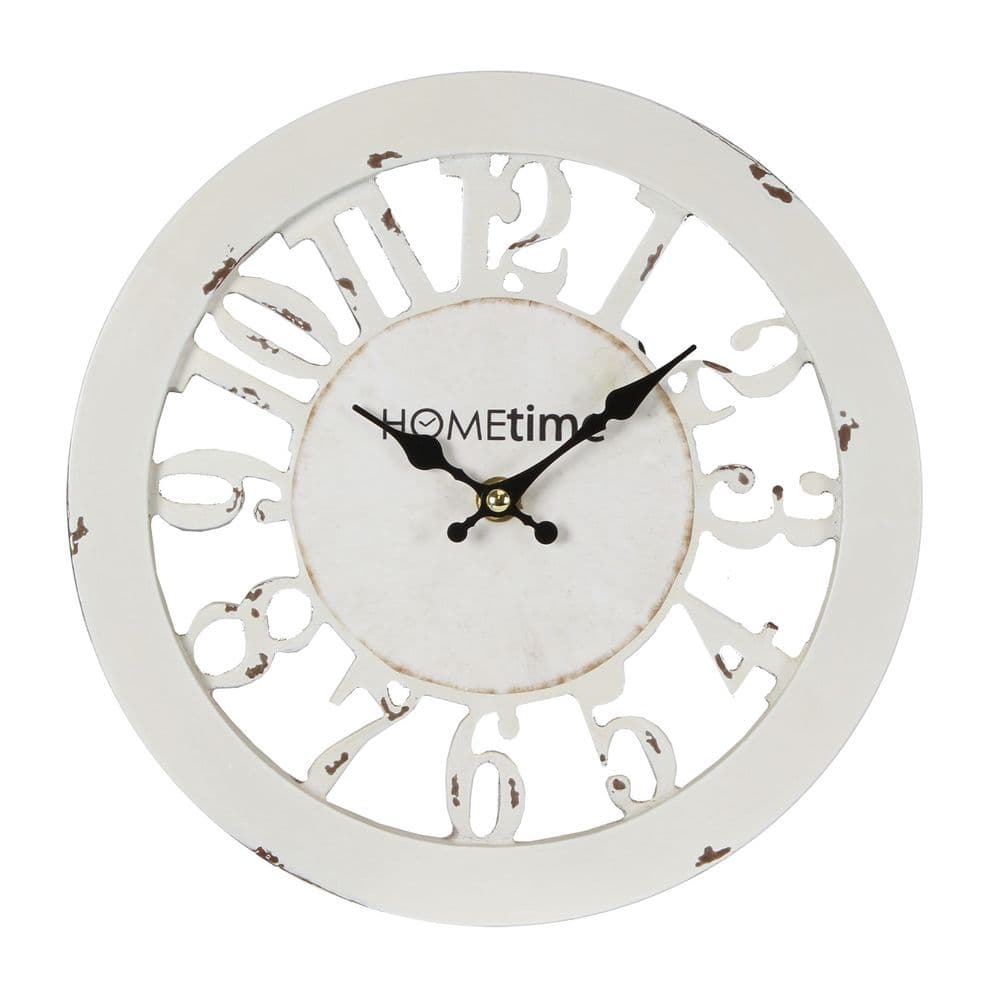 Antique White Shabby Chic Wall Clock - Cut Out Skeleton Design Round ...