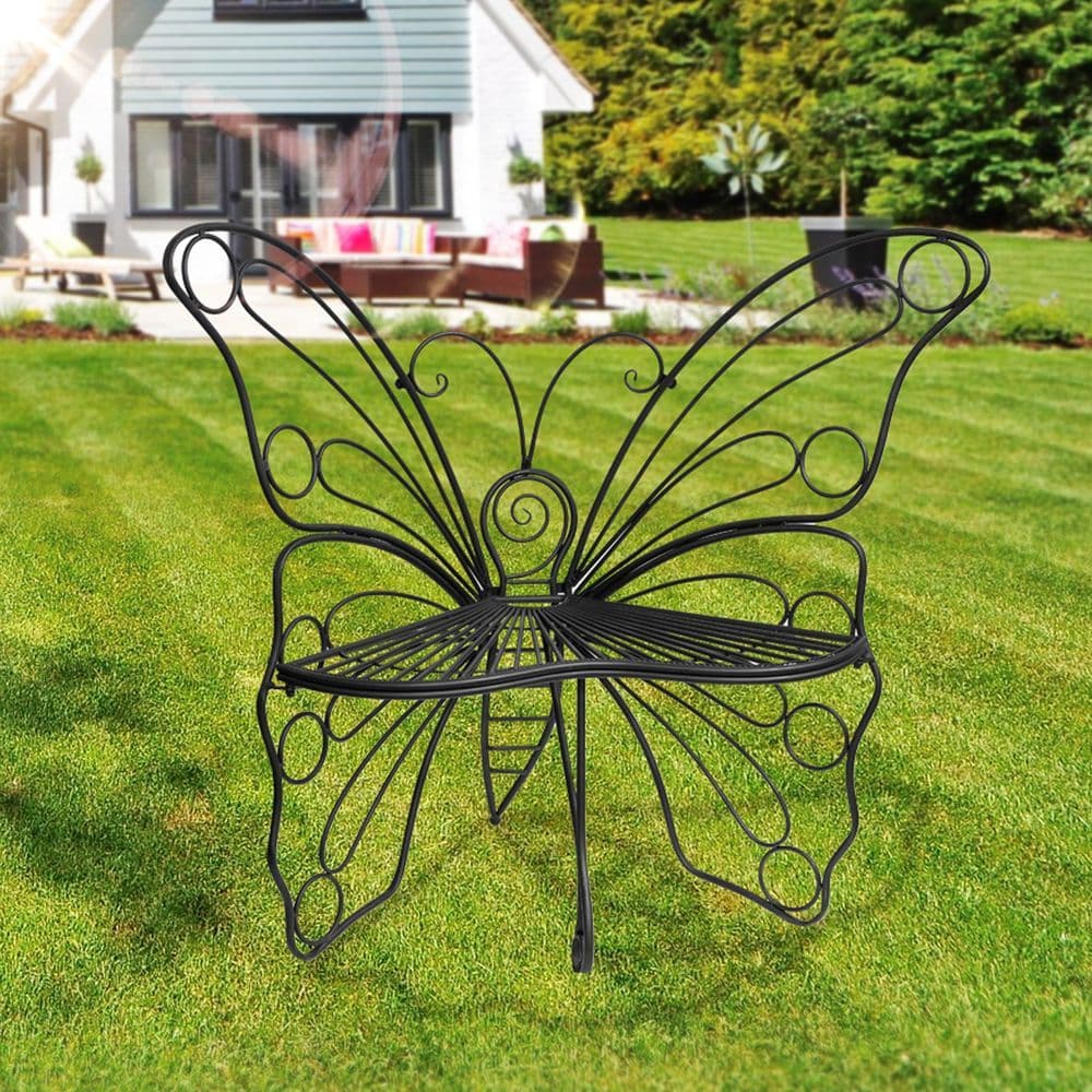 Black Metal Butterfly Garden Chair - Black Ornate Wroght Metal ...