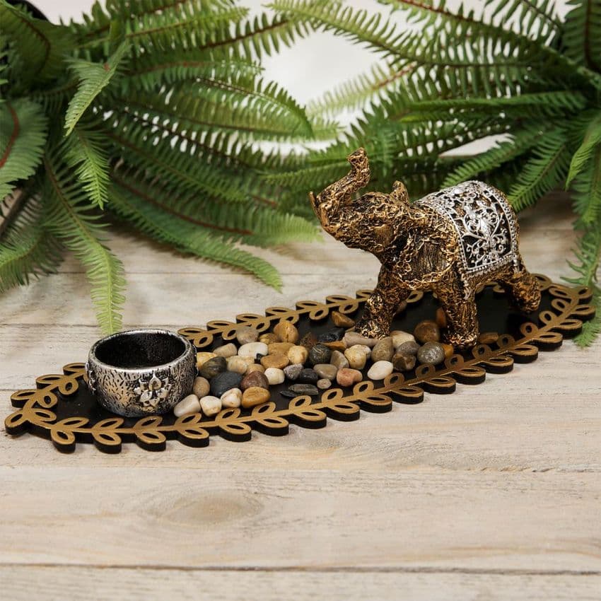 Bronze Elephant Tea Light Holder Set Home Ornament Zen Decor Accessory