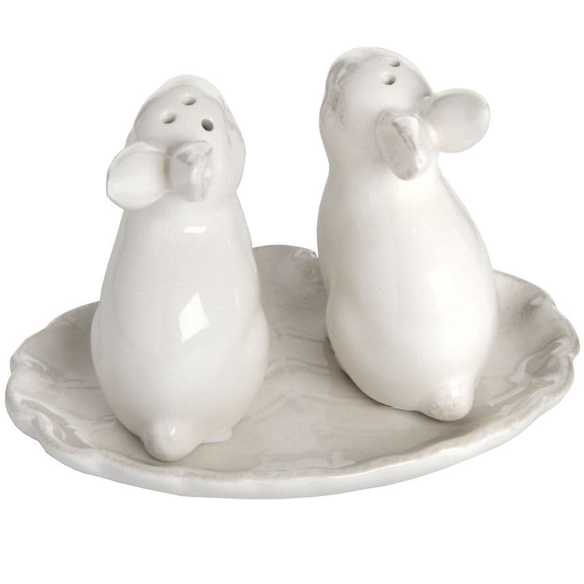 Bunny Rabbit Salt and Pepper Set - White Country Farmhouse Rabbit Shape ...