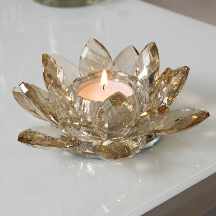 Champagne coloured Cut Glass Faceted Luxury Candle Holder